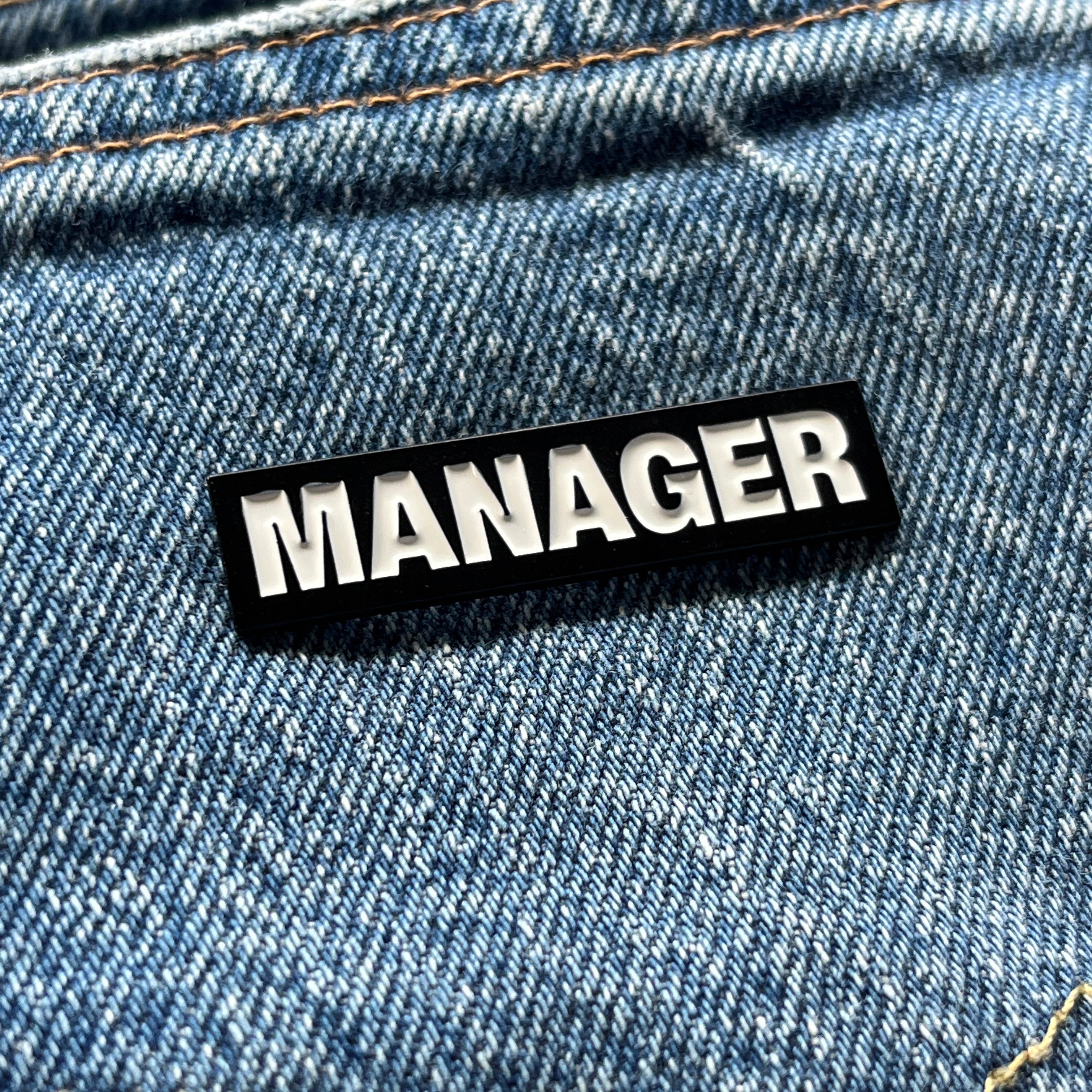 Dyed Black Metal & Enamel Manager Pin Badge with Secure Locking Backs ...