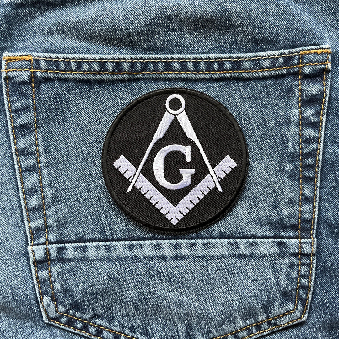 Embroidered Mason Symbol White Round Iron on Sew on Patch – PATCHERS