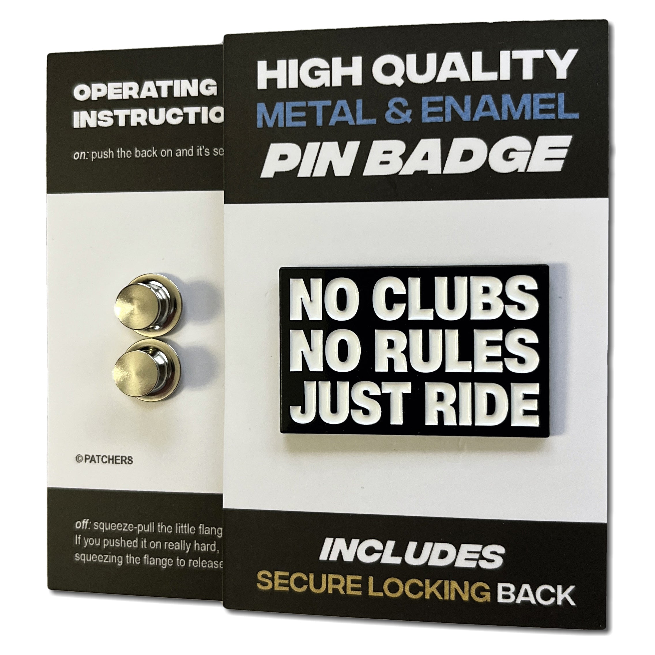 Dyed Black Metal Enamel No Clubs No Rules Just Ride Pin & Secure Backs ...