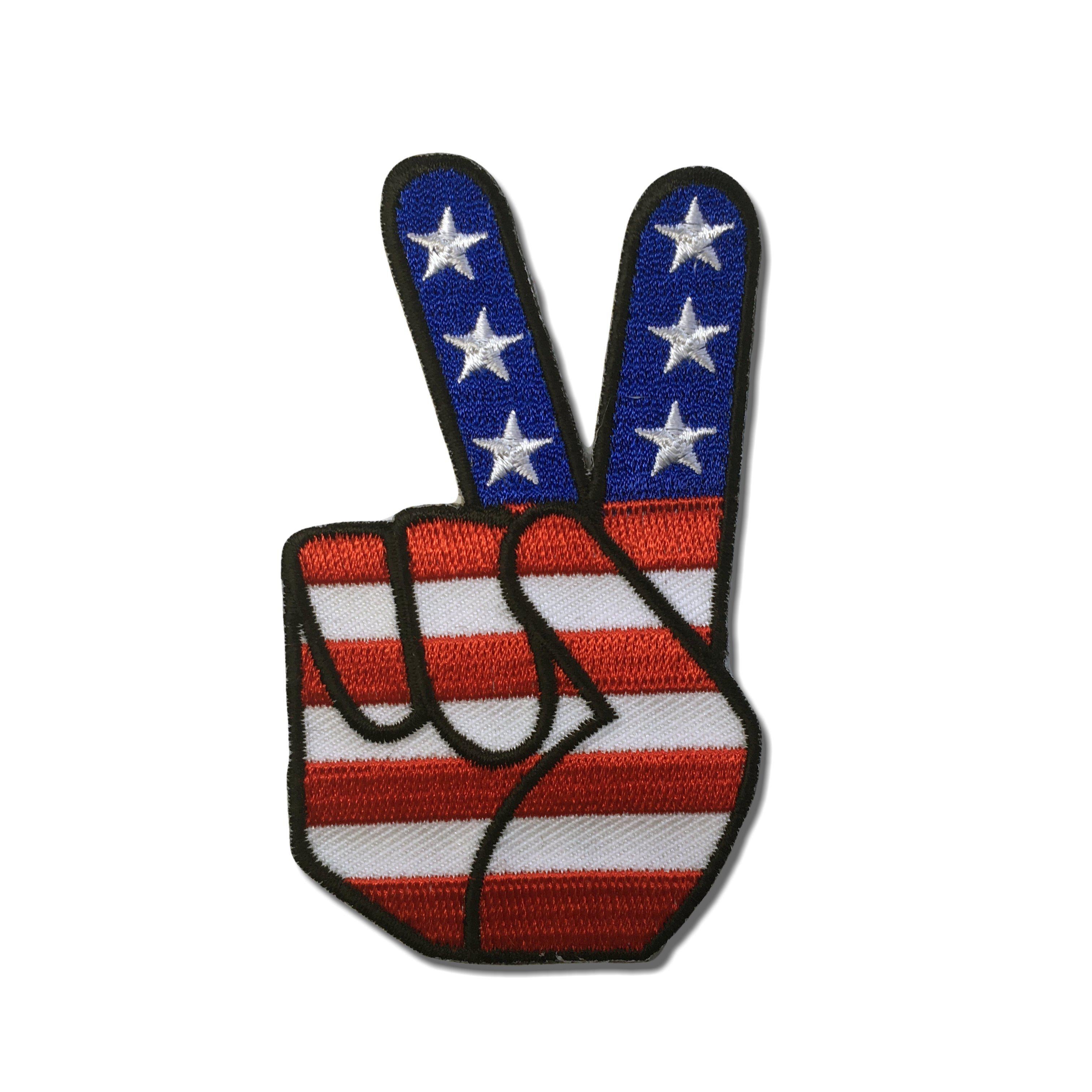 Embroidered Peace Hand Sign with American US Flag Iron on Sew on Patch ...