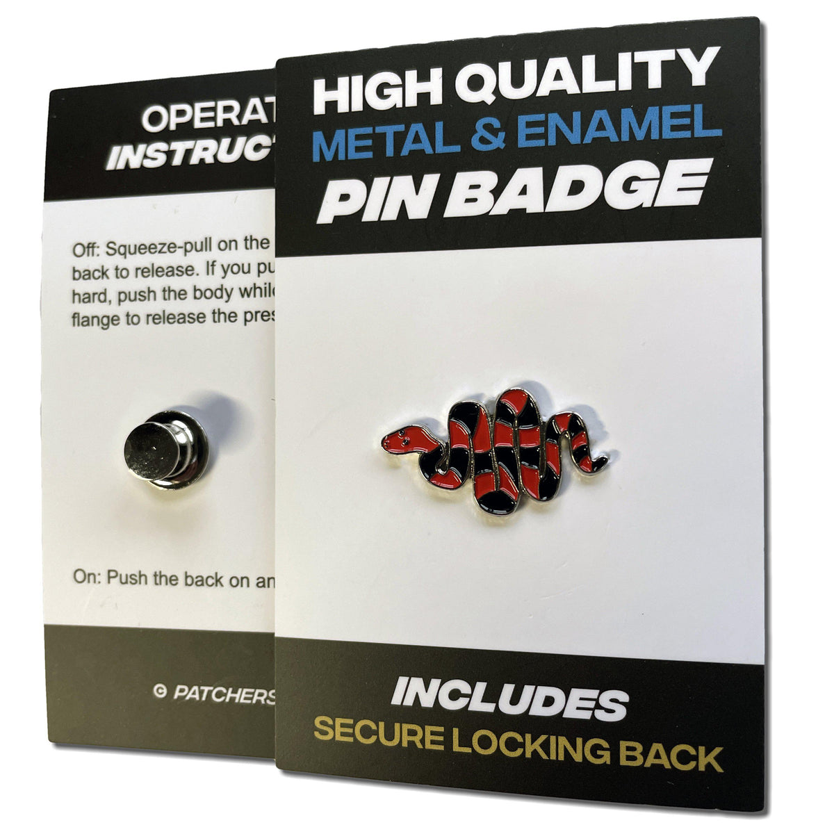 Metal & Enamel Red & Black Snake Pin Badge with Secure Locking Back ...