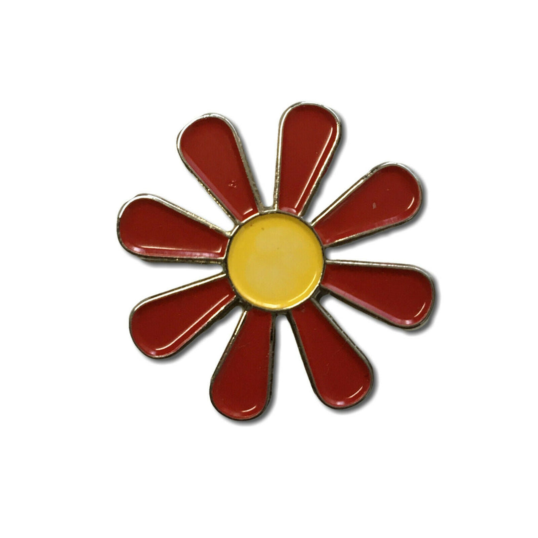 Metal & Enamel Red Hippy Daisy Pin Badge with Secure Locking Back ...