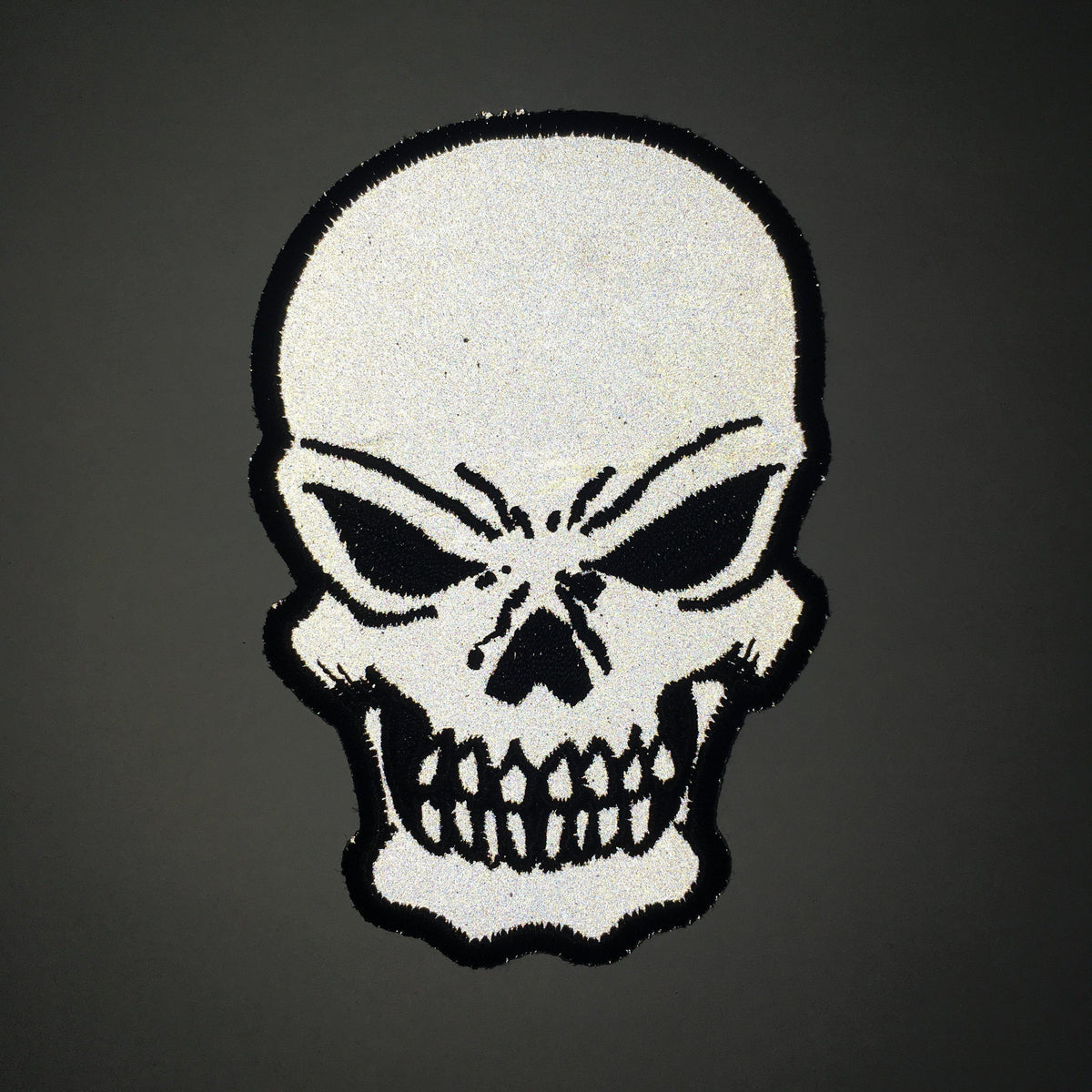 Embroidered Reflective Skull With Teeth Iron on Sew on Patch – PATCHERS
