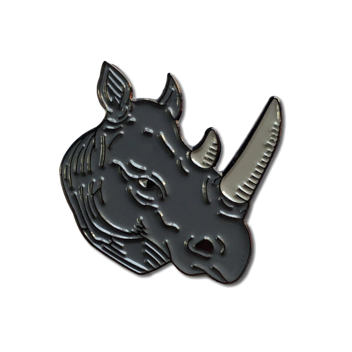 Metal & Enamel Rhino Head Pin Badge with Secure Locking Back – PATCHERS