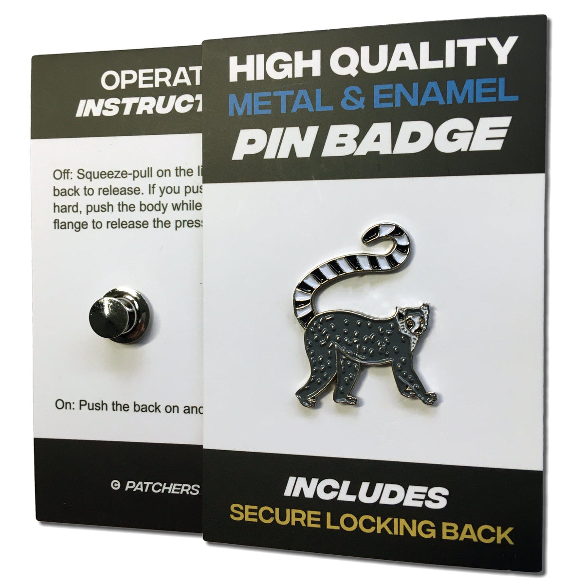 Metal & Enamel Ring Tailed Lemur Pin Badge with Secure Locking Back ...