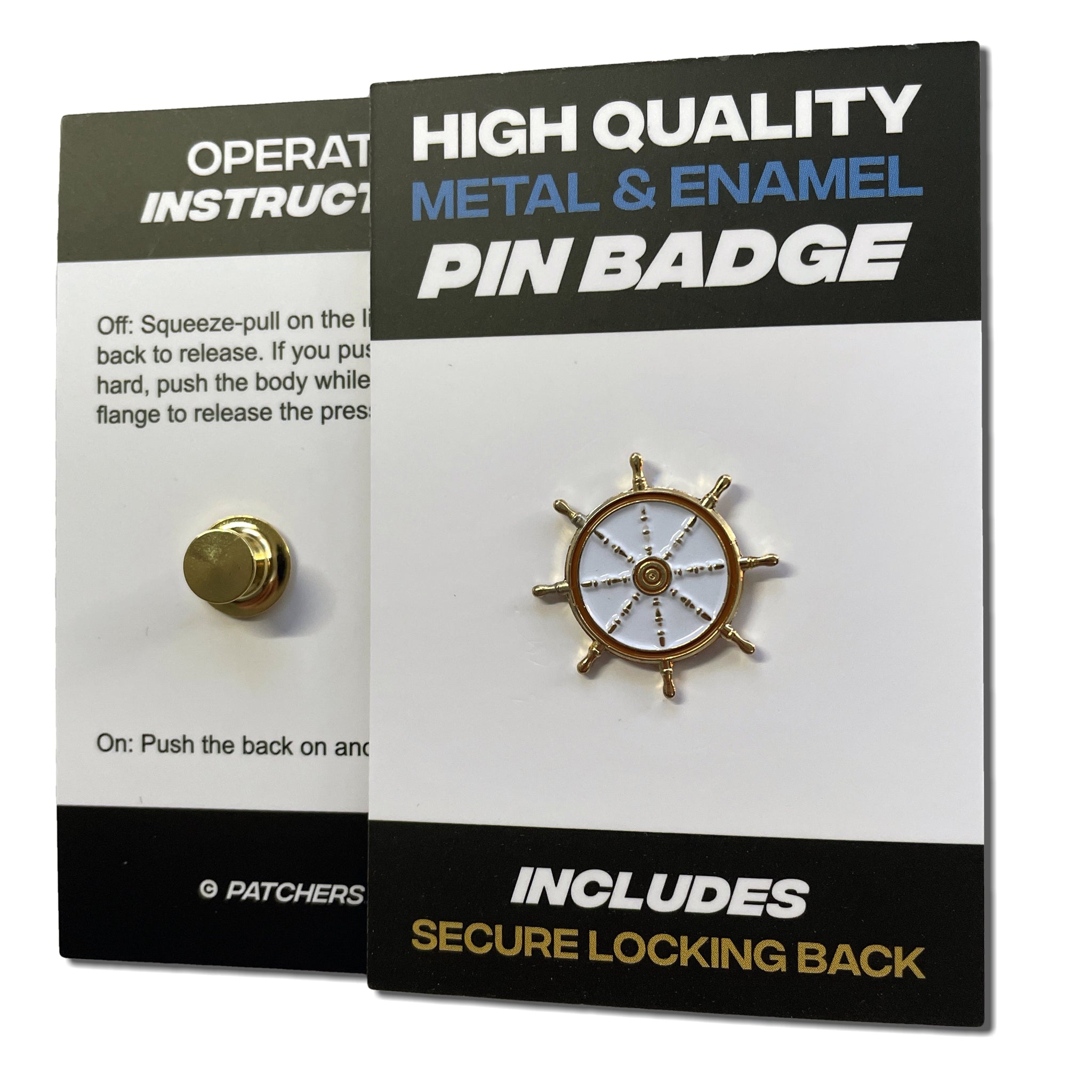 Metal & Enamel Ships Wheel Pin Badge with Secure Locking Back – PATCHERS