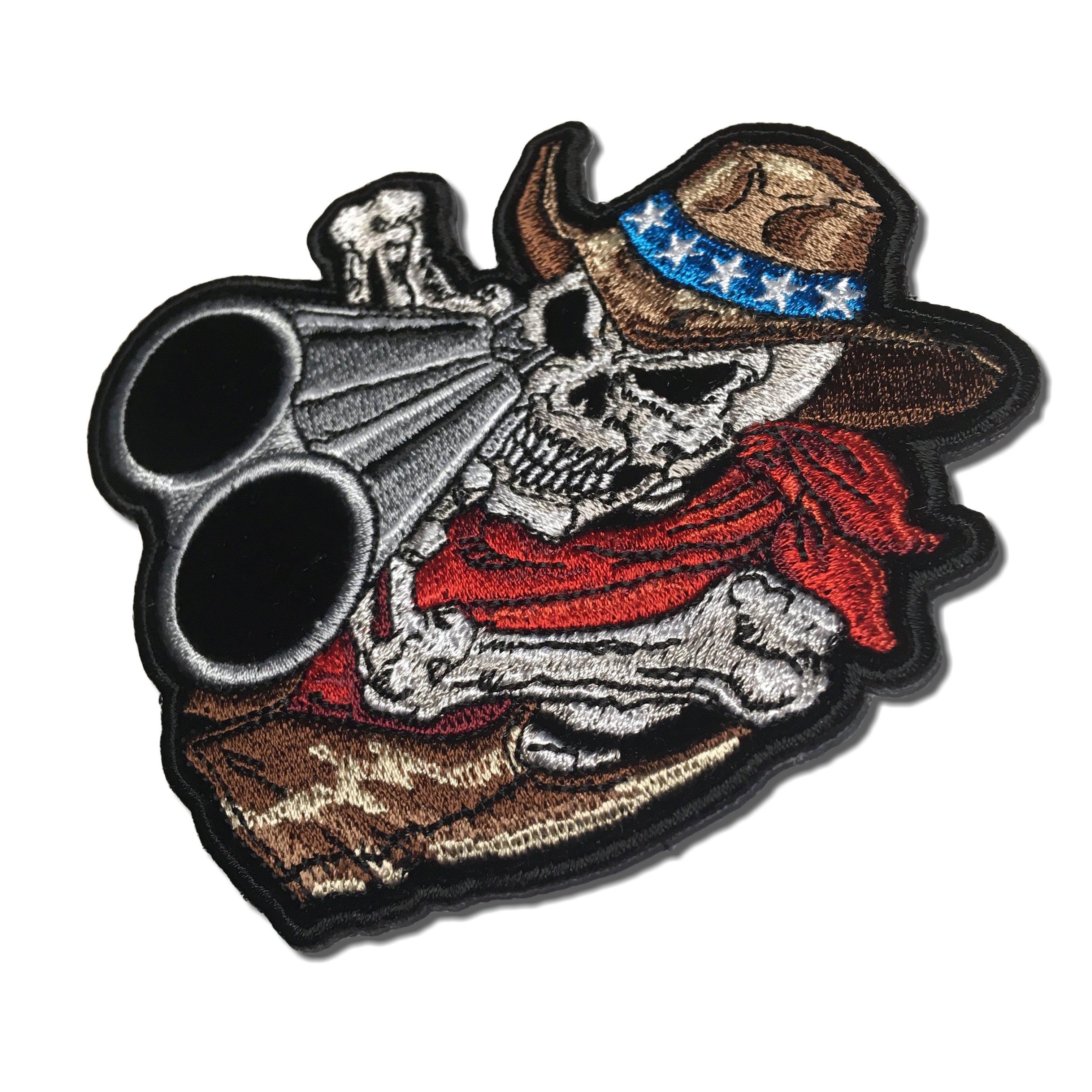 Embroidered Shotgun Willy Cowboy Skull Iron on Sew on Patch – PATCHERS