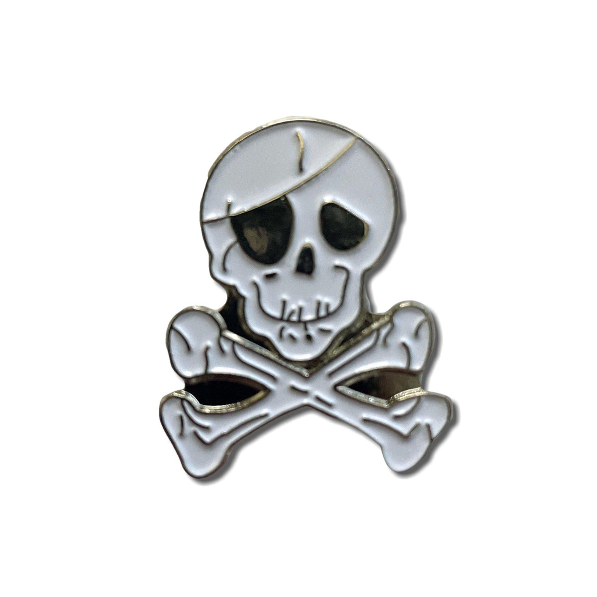 Metal & Enamel Skull & Cross Bones White Pin Badge with Locking Back ...
