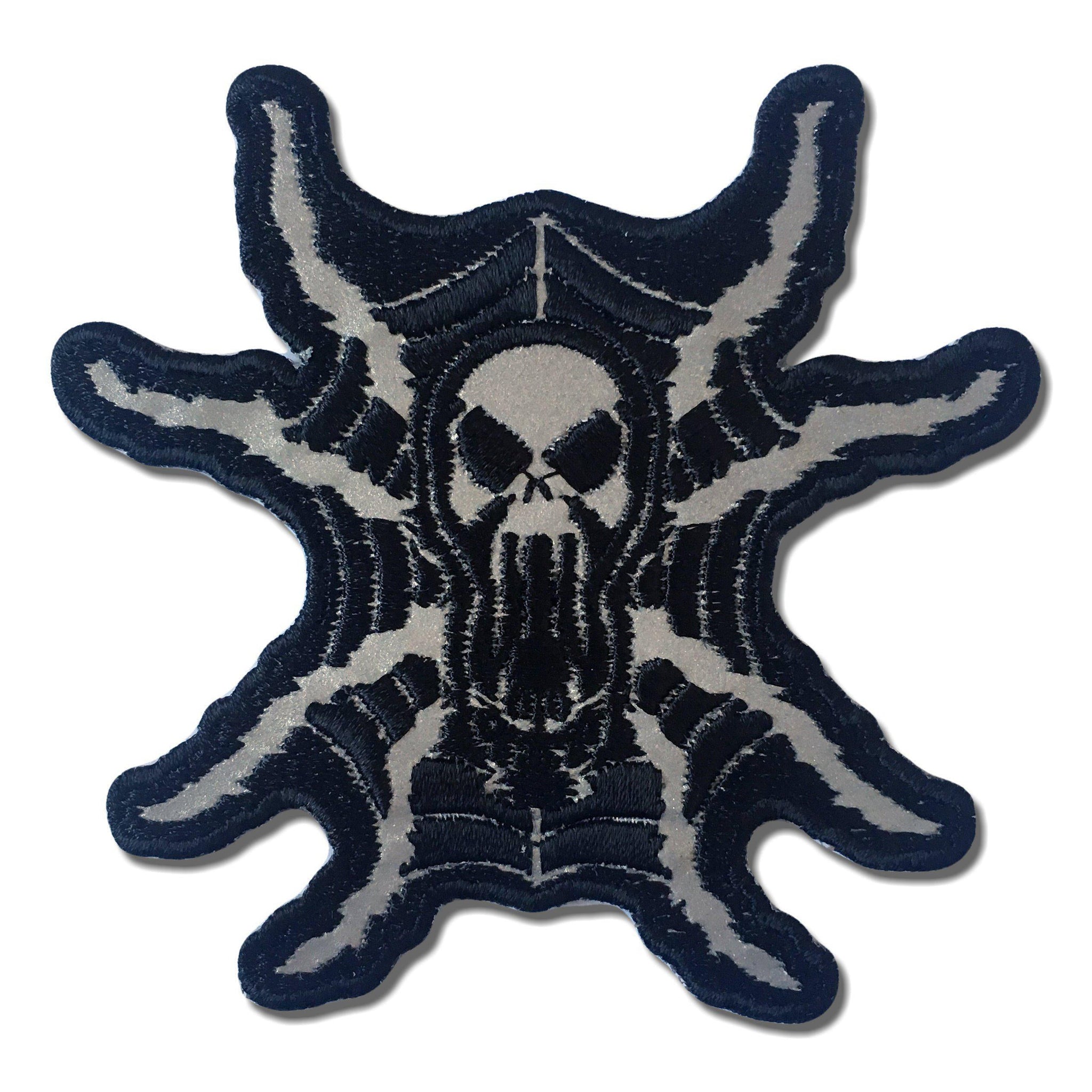 Embroidered Spider Skull Reflective Iron on Sew on Patch – PATCHERS