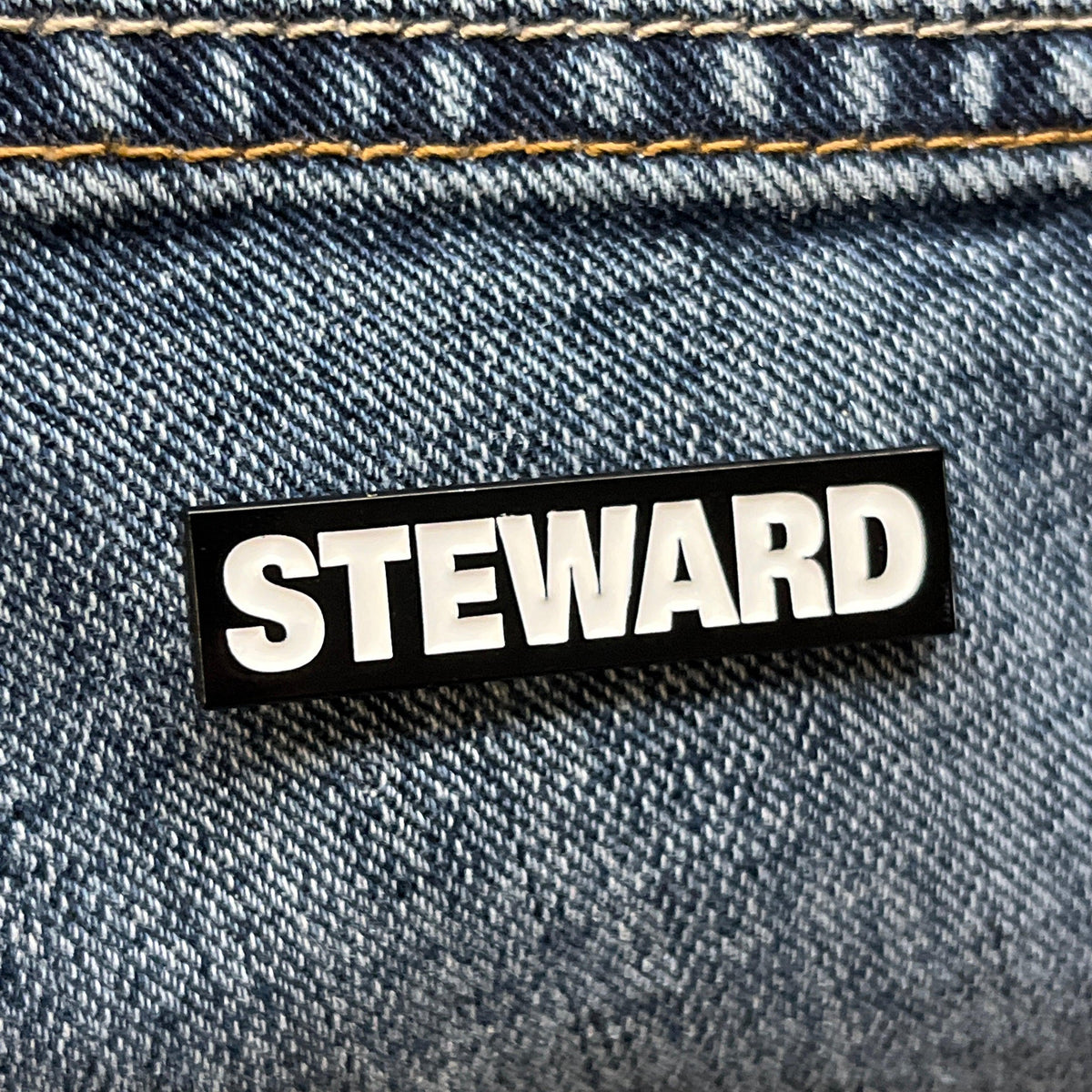 Dyed Black Metal & Enamel Steward Pin Badge with Secure Locking Backs ...