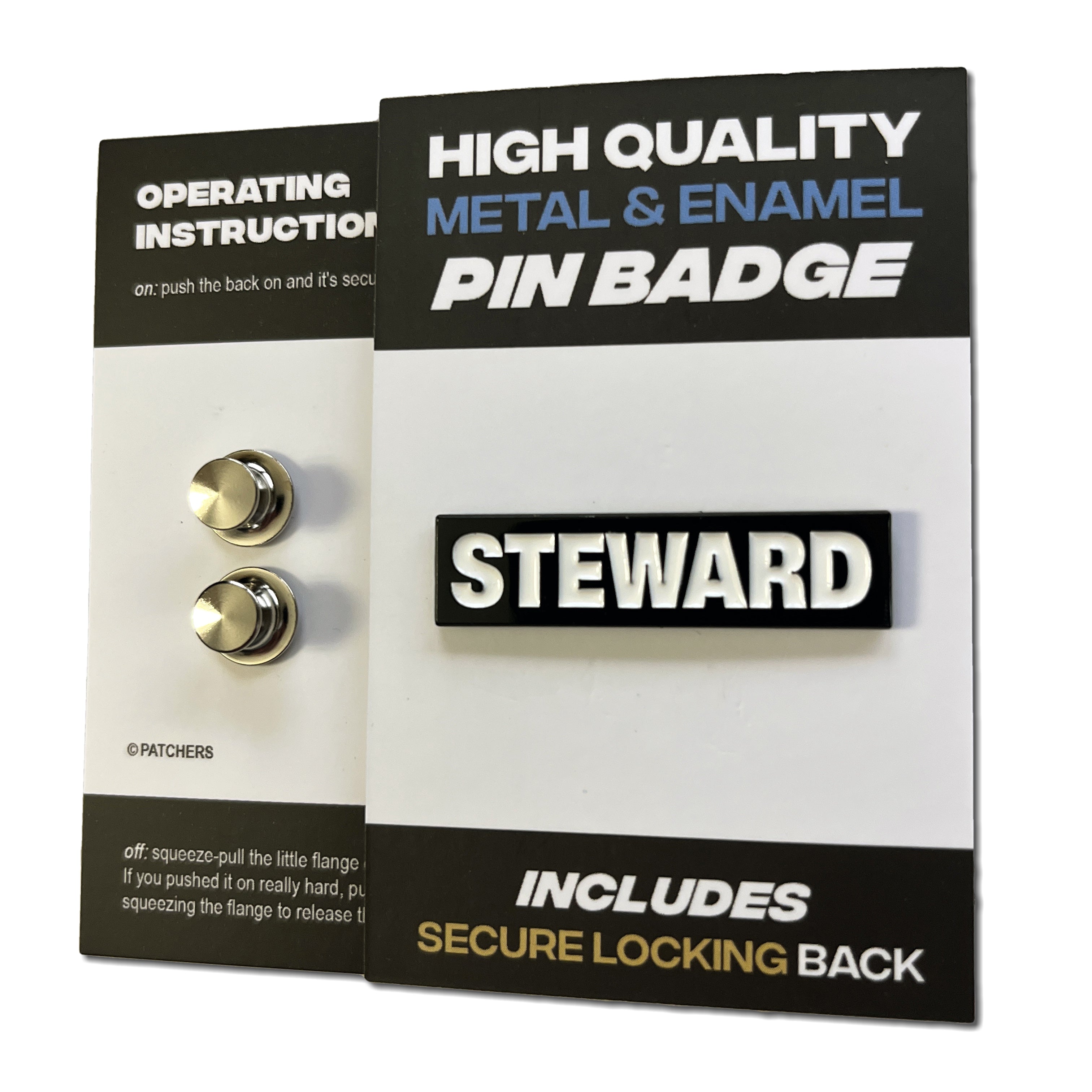 Dyed Black Metal & Enamel Steward Pin Badge with Secure Locking Backs ...