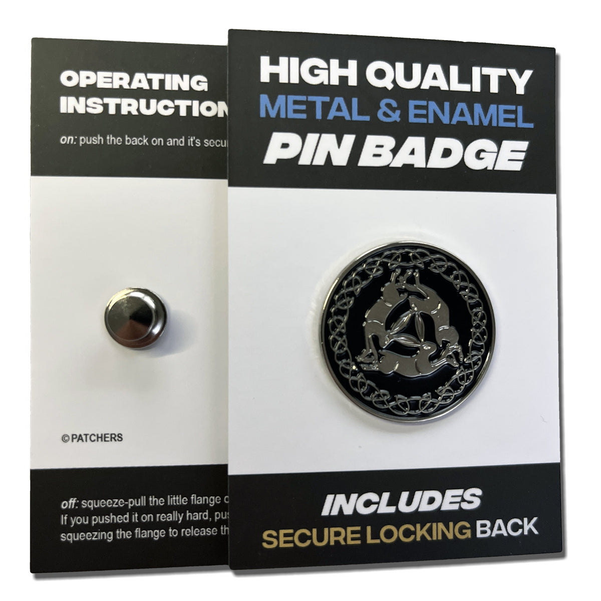 Metal & Enamel Triple Hare Pin Badge with Secure Locking Back – PATCHERS