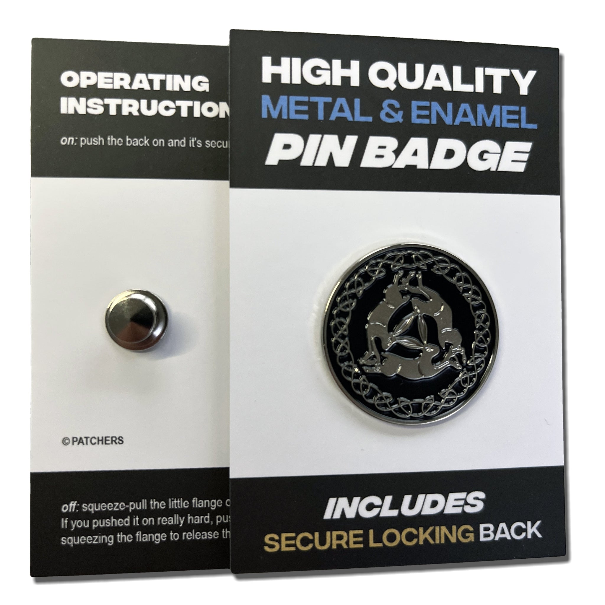 Metal & Enamel Triple Hare Pin Badge with Secure Locking Back – PATCHERS