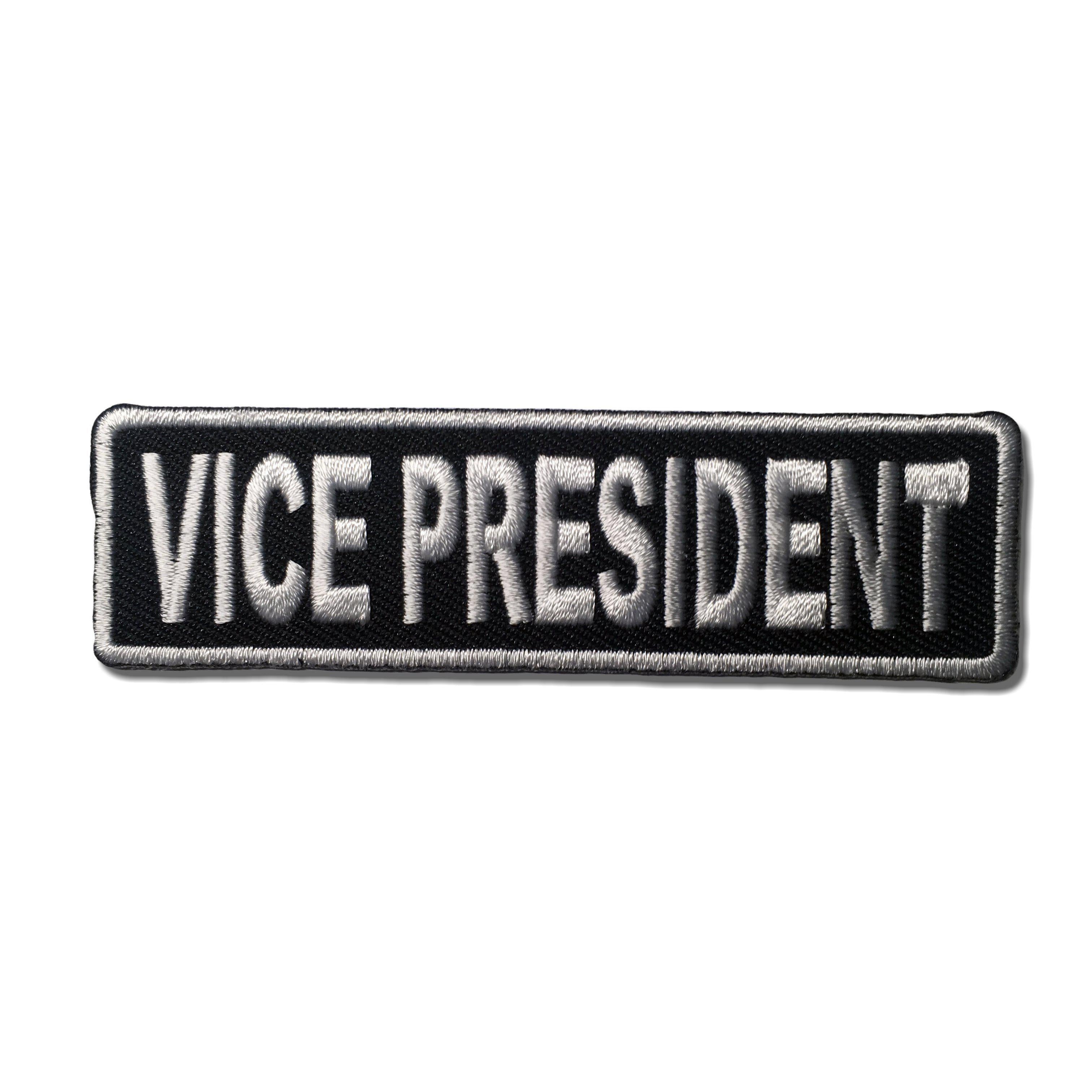 Embroidered Vice President White on Black Iron on Sew on Patch – PATCHERS