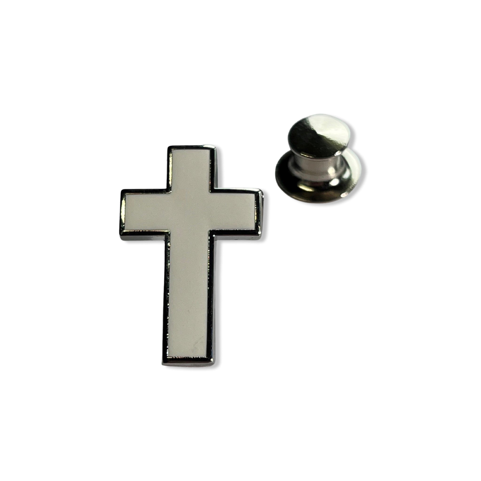 Metal & Hard Enamel White Cross Pin Badge with Secure Locking Back ...