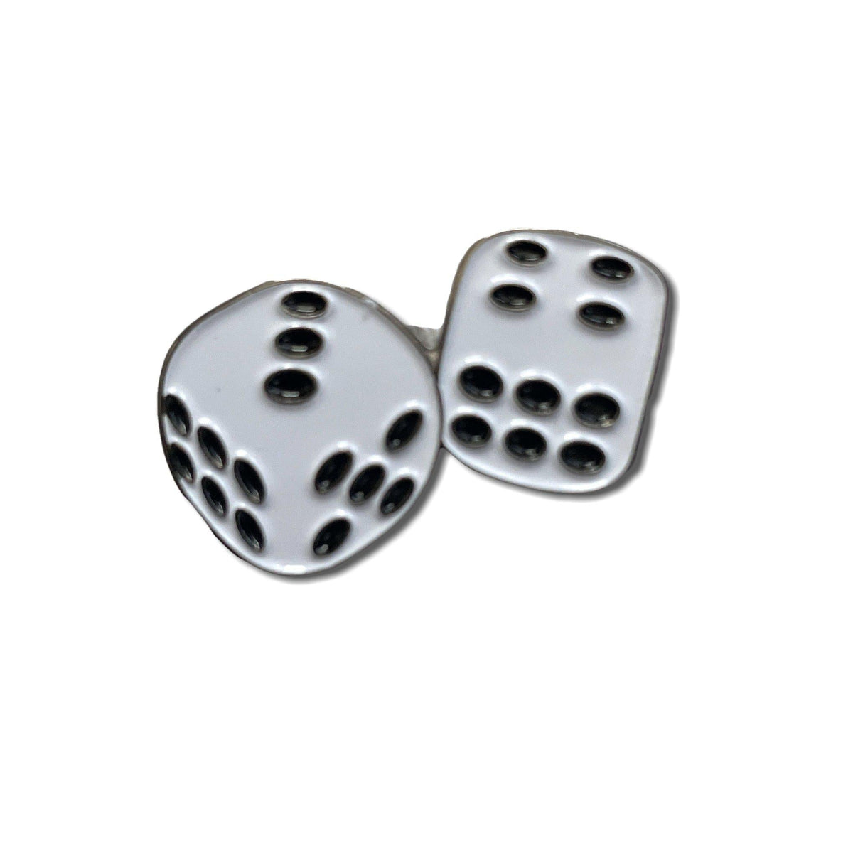 Metal & Enamel White Dice Pin Badge with Secure Locking Back – PATCHERS