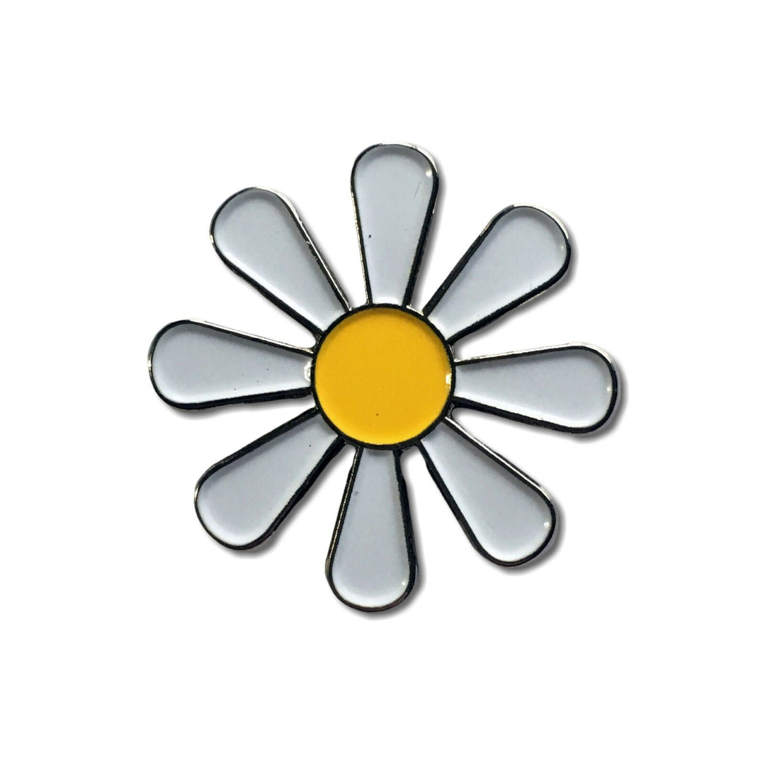 Metal & Enamel White Hippy Daisy Pin Badge with Secure Locking Back ...